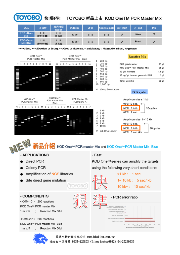 TOYOBO 新產品上市!! KOD One PCR Master Mix #KMM-101 and KOD One PCR Master ...